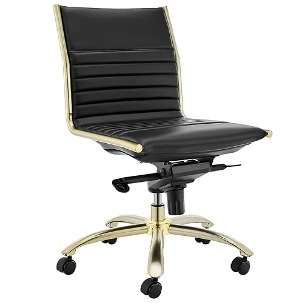 Euro Style Chair Black/Gold Faux Leather/Steel Dirk Rolling Office Chair - Adjustable Bungie Computer Desk Chair with Wheels for Work, Study, Gaming