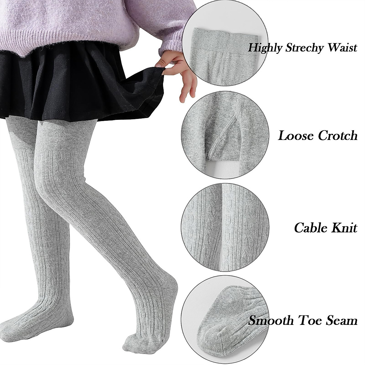 JORMATT 3 Pack Baby Tight for Girls Seamless Soft Thick Cotton Cable Knit Leggings Stockings Newborn Infant Toddler Tights Pantyhose 2-4 Years