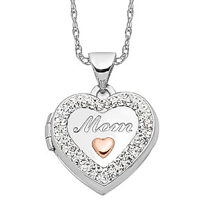 IceCarats 14K White Gold Rose Pink Rhinestone Crystals Mom Heart Love Personalized Photo Locket Necklace Mama Charm Mother Pendant 21mm x 15.75mm Only