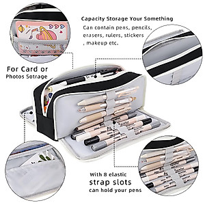 iSuperb 3 Compartments Pencil Case Pouch Big Capacity Pencil Holder Oxford Storage Cosmetic Makeup Bag for Women (Black)