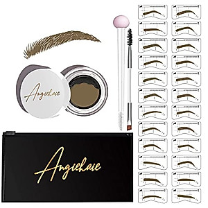Eyebrow Stamp Stencil Kit, Brow Stamp, 24 Pieces Eyebrow Stencils Thick and Thin with 2 Dual Ended Brush and Sponge Applicators, Perfect Natural Brow, Waterproof (Blonde)