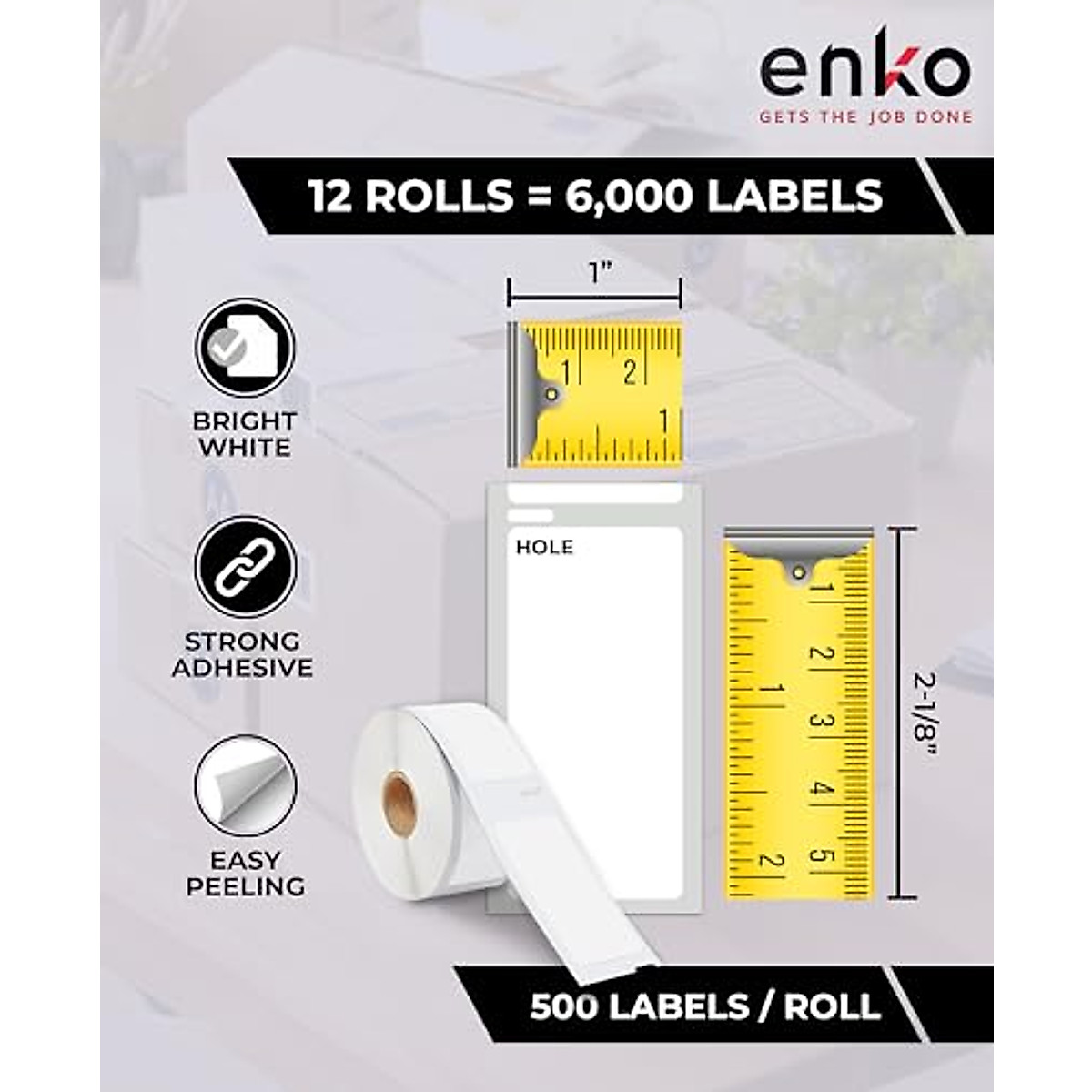 enKo Compatible for Dymo 30336 Labels (1 x 2-1/8 inches) - 12 Rolls, 6000 Labels for Dymo LabelWriter 450 Turbo Printer and 4XL - Direct Thermal Address, Shipping and Barcode Labels