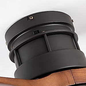 EKIZNSN 52 Inch Modern Outdoor Flush Mount Ceiling Fan with Lights Remote Control, Low Profile Wood Ceiling Fan with 3 Blades for Bedroom/Living Room, Walnut Wood