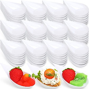 500 Pcs 4 Inch Appetizer Spoons Tear Drop Mini Appetizer Plates Plastic Catering Supplies Disposable Appetizer Tasting Spoons Asian Spoon for Desserts and Appetizers Sample Serving Party (White)
