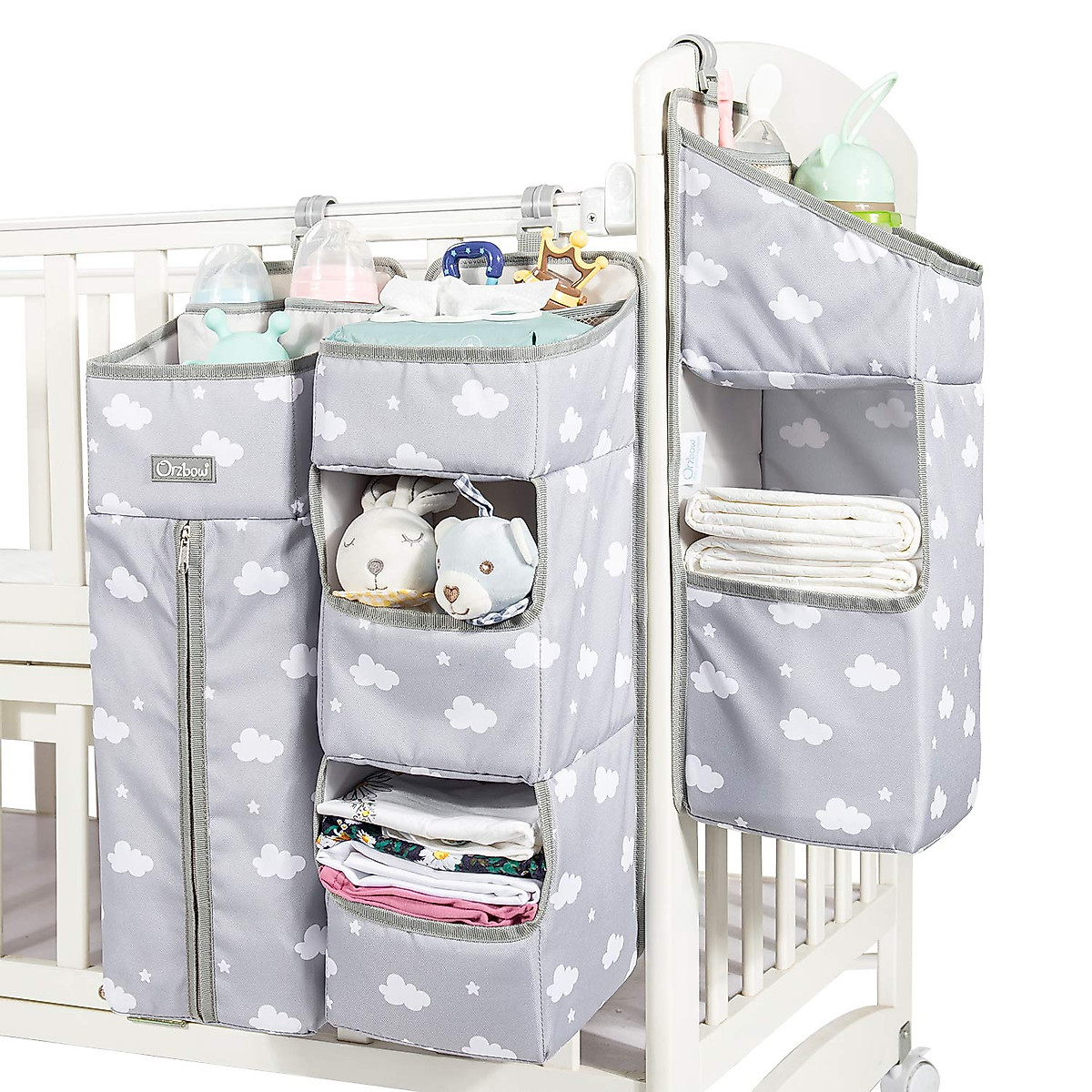 Orzbow 3-in-1 Hanging Diaper Organization Storage for Baby Essentials | Nursery Organizer and Baby Diaper Caddy | Hang on Crib, Changing Table or Wall, Gray
