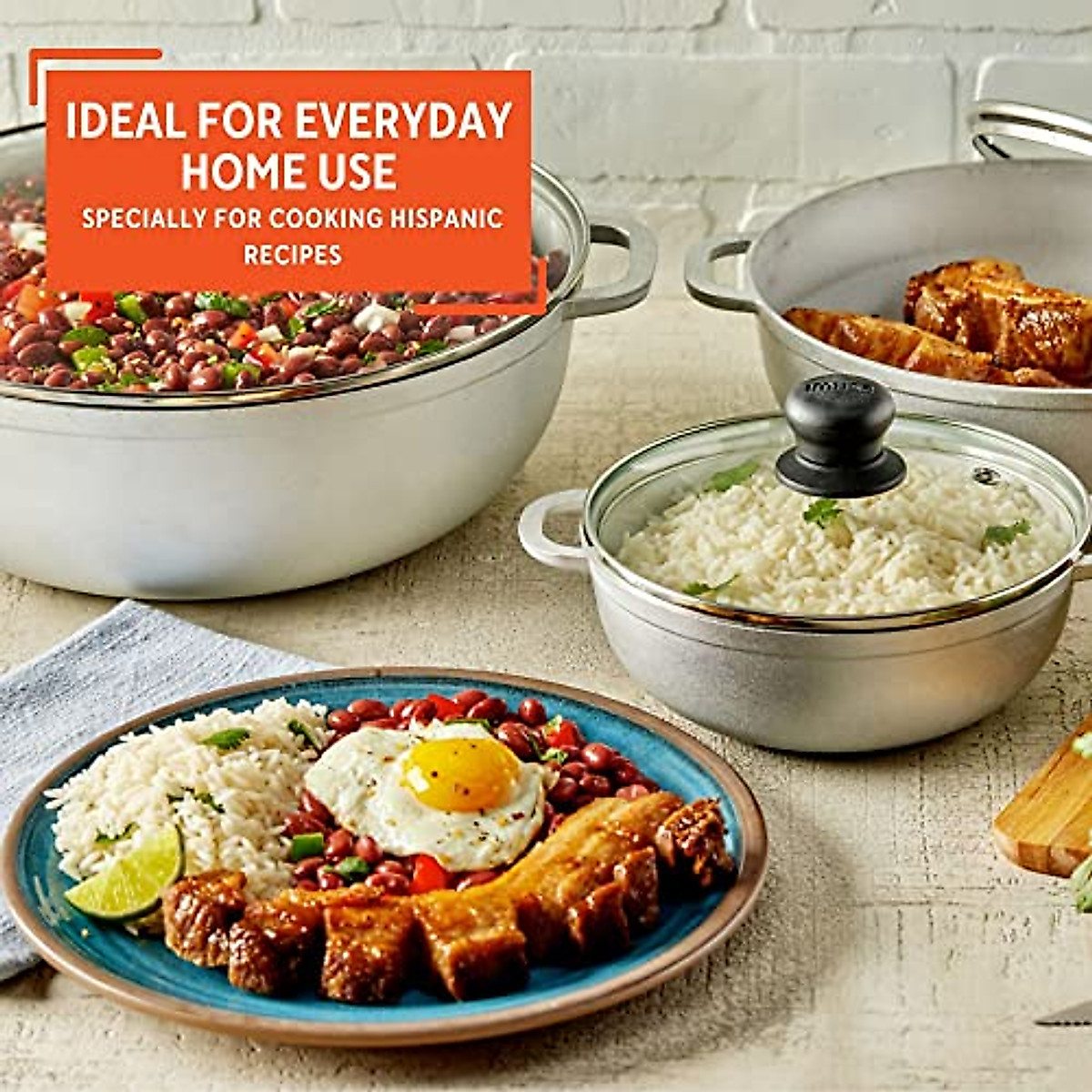 IMUSA 3 Piece Caldero Set with Tempered Glass Lid 1.5/2.5/5.2Qt