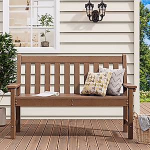 YITAHOME Garden Bench, All Weather Outdoor Bench for 2-3 Persons, Fade/Rot Resistant Patio Bench for Park, Porch, Patio & Backyard (Brown)