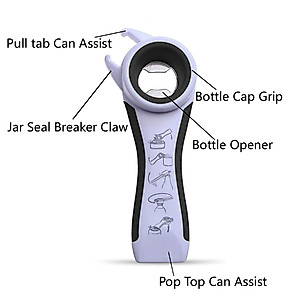 5 in 1 Lids off Jar Opener, Bottle Opener, Ideal For Women, Kids, Seniors - for Multipurpose Kitchen Tool, Easy open. White