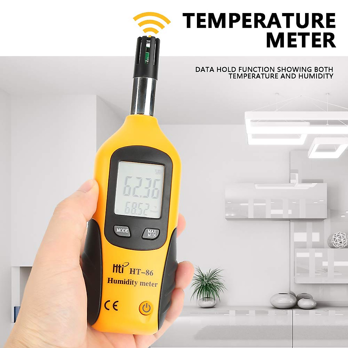 Digital Humidity Thermometer, HT-86 Handheld Bulb/Dew Point Temperature Meter LCD Display Humidity Monitor for Indoor & Outdoor Use