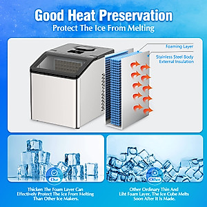 VECYS Large Countertop Ice Maker IC3001, Stainless Steel Commercial Cubic Ice Machine 67LBS Daily 36PCS Ice Ready in 13 Mins, Great for Activities