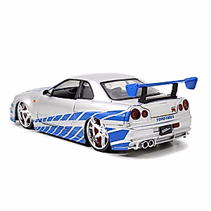 Jada Toys Fast & Furious Brian’s 2002 Nissan Skyline R34 Die-cast Car, 1:24 Scale, Silver & Blue