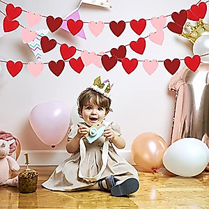 Felt Heart Garland for Valentines Day Decor - Pack of 40, Valentines Day Banner Decor, 4 Pcs Valentine’s Day Garland, Heart Garland for Anniversary Wedding Party Home Office Wall Decorations