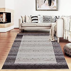 RUGSREAL Modern Geometric Indoor Area Rug Stain Resistant Washable Rug Anti Slip Low Profile Pile Bordered Area Rug Contemporary Rug for Living Room Bedroom Kids Room, 4' x 6' Taupe