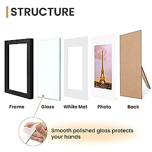 upsimples 5x7 Picture Frame Set of 3, Made of High Definition Glass for 4x6 with Mat or 5x7 Without Mat, Wall and Tabletop Display Photo Frames, Black