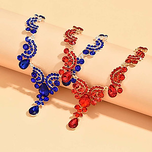 Unicra Bride Wedding Jewelry Sets Crystal Bridal Necklace Earrings Set Rhinestone Choker Necklace Prom Costume Jewelry for Women and Brides (Red)