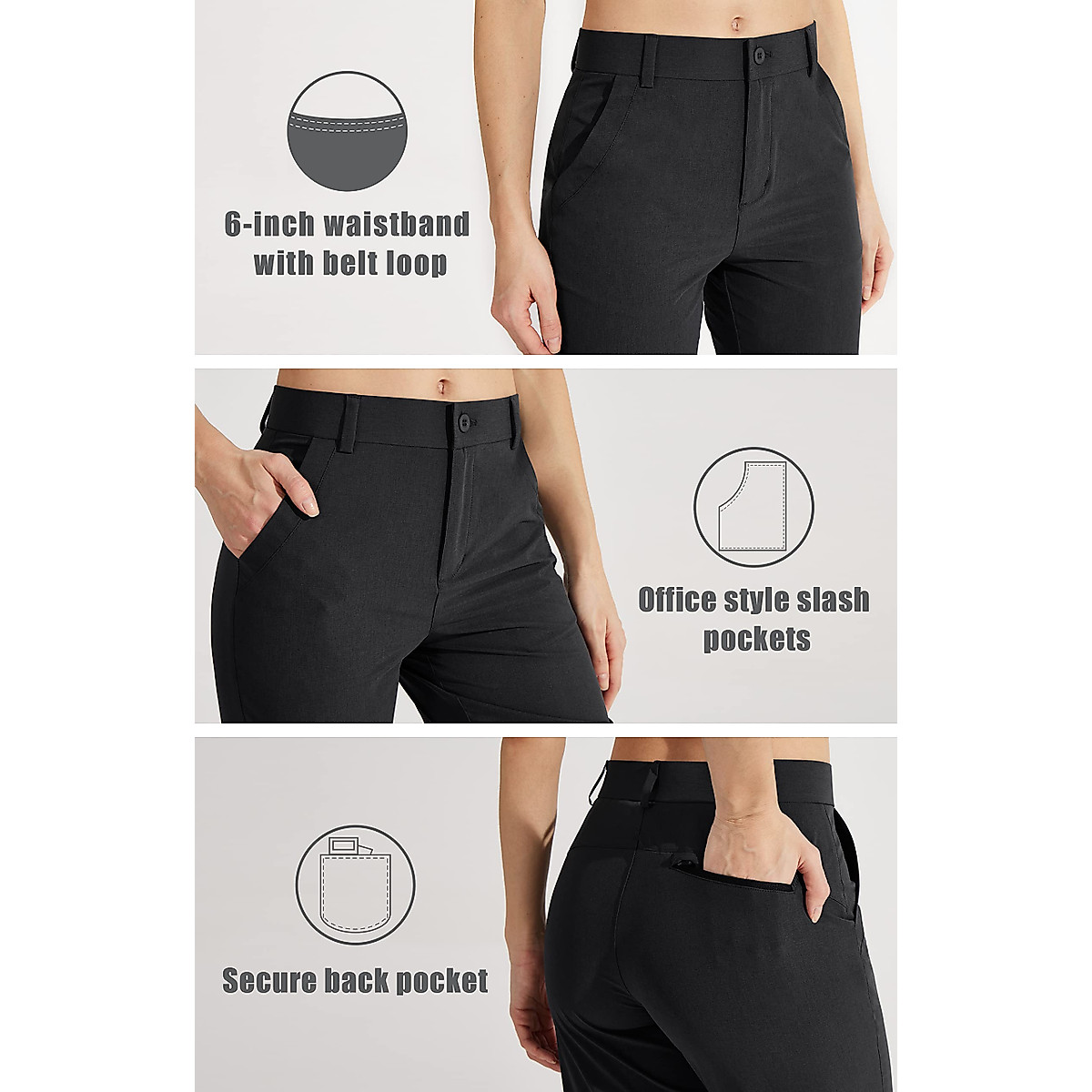 Libin Women's Golf Pants Lightweight Water Resistant Straight Leg Slacks Work Casual Dress Office Business Travel Hiking Pants, Black 6