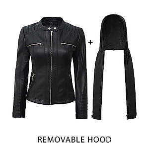 fjackets Womens Leather Jacket - Womens Real Black Leather Bomber Jacket Women With Removable Hood - Hln Black | [1313775] XL