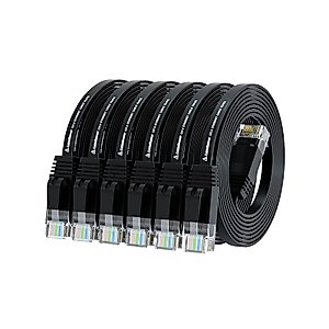Cat 6 Ethernet Cable 5ft (6 Pack) (at a Cat5e Price but Higher Bandwidth) Flat Internet Network Cables - Cat6 Ethernet Patch Cable Short - Black Computer LAN Cable with Snagless RJ45 Connectors