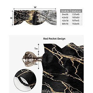 SIGOUYI Kitchen Curtains, Black White Gold Marble Valances for Windows, Short Curtains Rod Pocket Bathroom Curtains Window, Kitchen Window Curtains Over Sink, 60x18in Valances for Kitchen