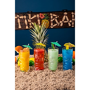 Clear Tiki Glasses, Set of 4 - 450 ML - Perfect for Exotic Cocktails, Lemonade, Ice Tea, Mixed Drinks- Exotic Zombie, Rum, Mai Tai, Pina Colada, Punch, Hurricane, Bar Drinkware