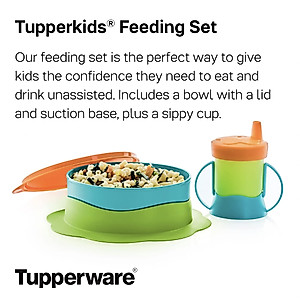 Tupperware Brand Tupperkids Feeding Set - Lime Aid, Tropical Water & Orange Peel Colors - Includes Divided Dish & Sip ‘N Care Sippy Cup