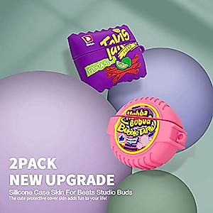 [2Pack] for Beats Studio Buds 2021 Case Cover, Cute Cartoon Silicone Protective Skin for 2021 Beats Studio Buds Case with Keychain for Girls Boys Kids Women Men (Purple Potato Chips+Bubble Gum)