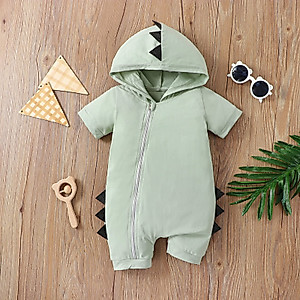CBNRLOPOP Infant Newborn Baby Boys Girls Dinosaur Halloween Christmas Hoodie Romper Onesie Jumpsuit Outfits(Green, 3-6Months)