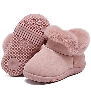 KEESKY Baby Girl Winter Boots Pink Winter Warm Shoes Fur Lined Toddler Size 5 M