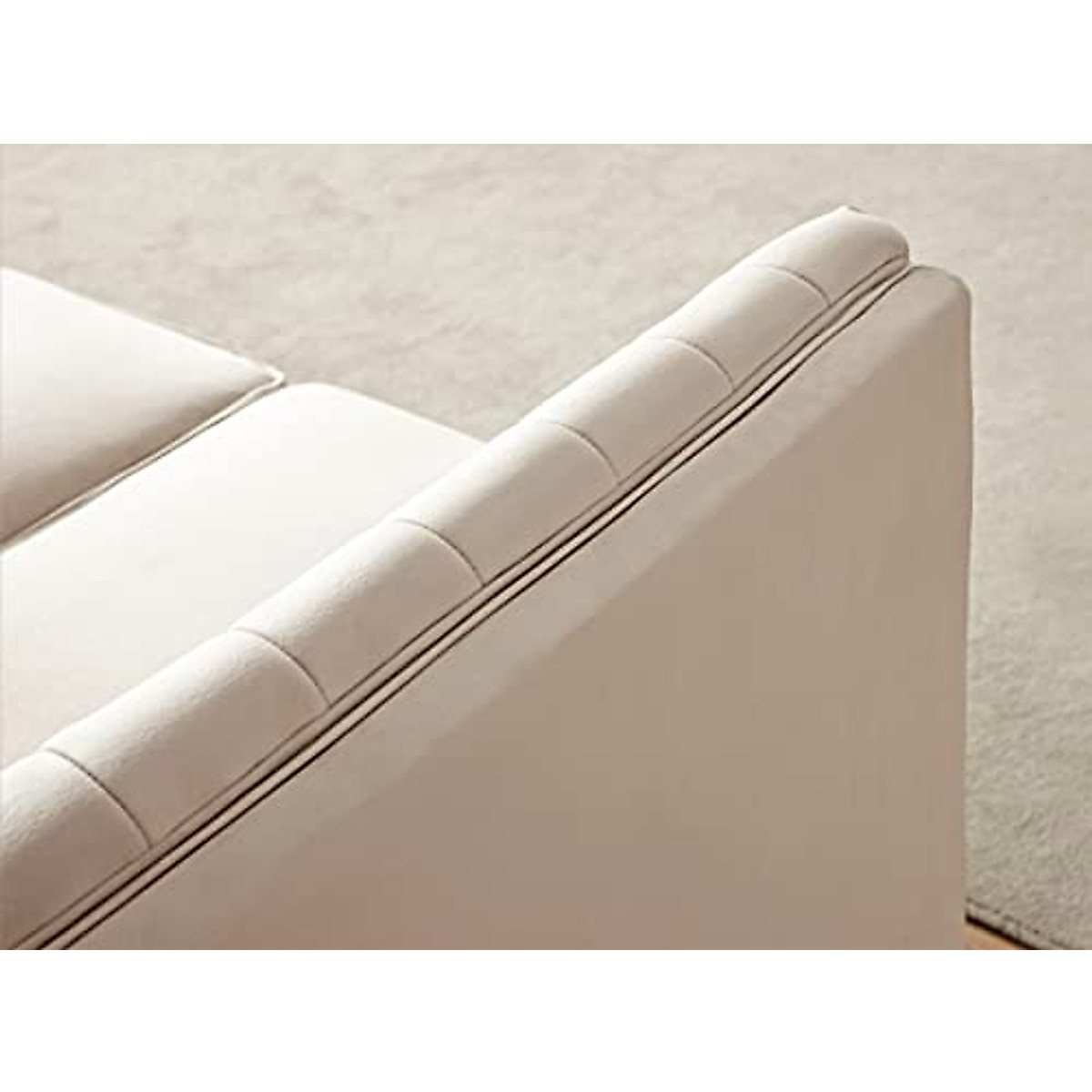 Container Furniture Direct Modern Luxury Velvet Couch for Living Room with High Density Foam, Soft Fabric Upholstery, Removable Cushions and Solid Wood Legs, 83'' Wide 3 Seater Sofa, Beige