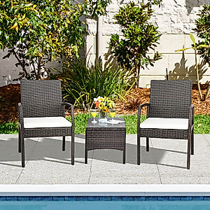Tangkula Patio Wicker Dining Chair Set of 2, Outdoor PE Rattan Armchairs with Removable Cushion, Armrest, Weather-Resistant Wicker, Patio Armchairs for Garden, Backyard, Poolside (1, Off White)