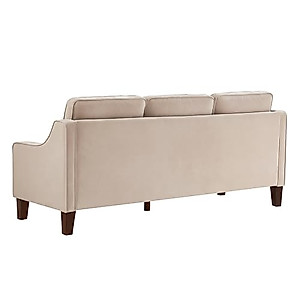 FAVSH Velvet Upholstered 3 Seats Sofa Couch with Wooden Legs and Removable Cushions for Livingroom,Apartment,Office,Taupe, 74" W