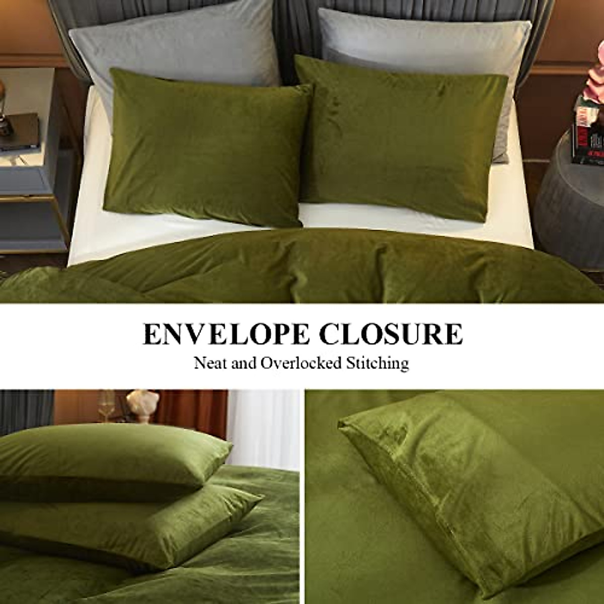 Ivellow Velvet Duvet Cover Queen Set Sage Green Velvet Duvet Cover Queen Velvet Comforter Cover 3Pcs Ultra Soft Duvet Cover Breathable Solid Luxury Flannel Velour Duvet Cover Zipper Closure Corner Tie