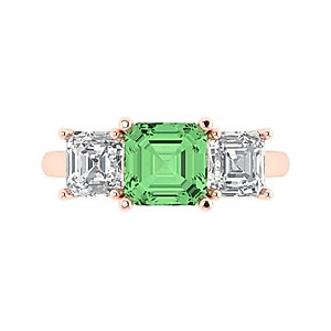3.25 ct Sq Emerald cut 3 stone Solitaire Green Simulated Diamond Engagement Promise Anniversary Bridal Ring 18K Rose Gold 3.5