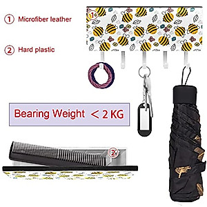 Cute Cartoon Bees Pattern Rack Organizer with 5 Hooks Wall Bathroom Kitchen Shelf Rack Multifunctional Storage Shelf