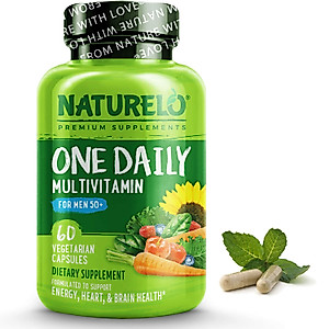NATURELO Mens Multivitamins for Men 50+ - One Daily Multivitamin for Men with Vitamins, Minerals & Organic Whole Foods Non-GMO, 60 Vegetarian Capsules