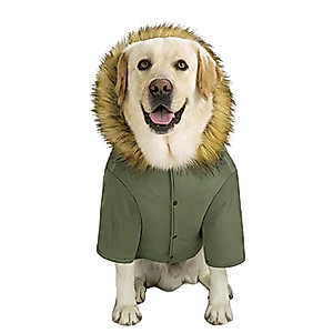 Miaododo Large Dog Down Jacket Hoodie Coat Winter Waterproof,Reflective Warm Dog Clothes Clothing Thick Padded for Medium Big Dogs, with Real Pocket (38, ArmyGreen)