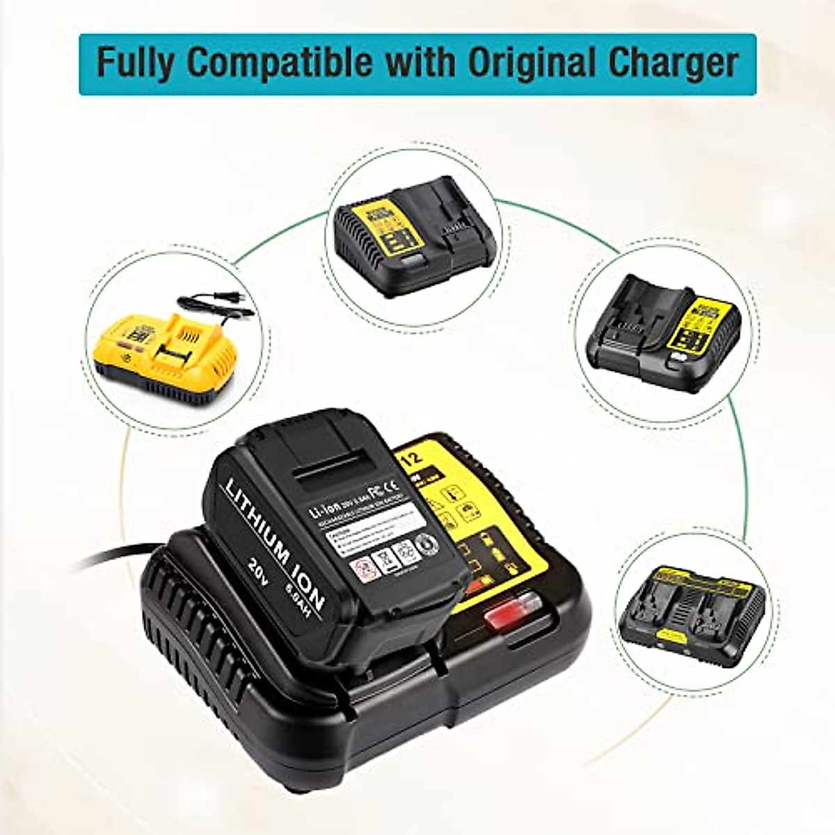 ORHFS 6.0Ah 20V Max Battery Replacement Compatible with Dewalt 20V Max XR DCB205 DCB204 DCB206 DCB205-2 DCB200-2 DCB180 DCD985B DCB200 DCD/DCF/DCG Series 2 Packs