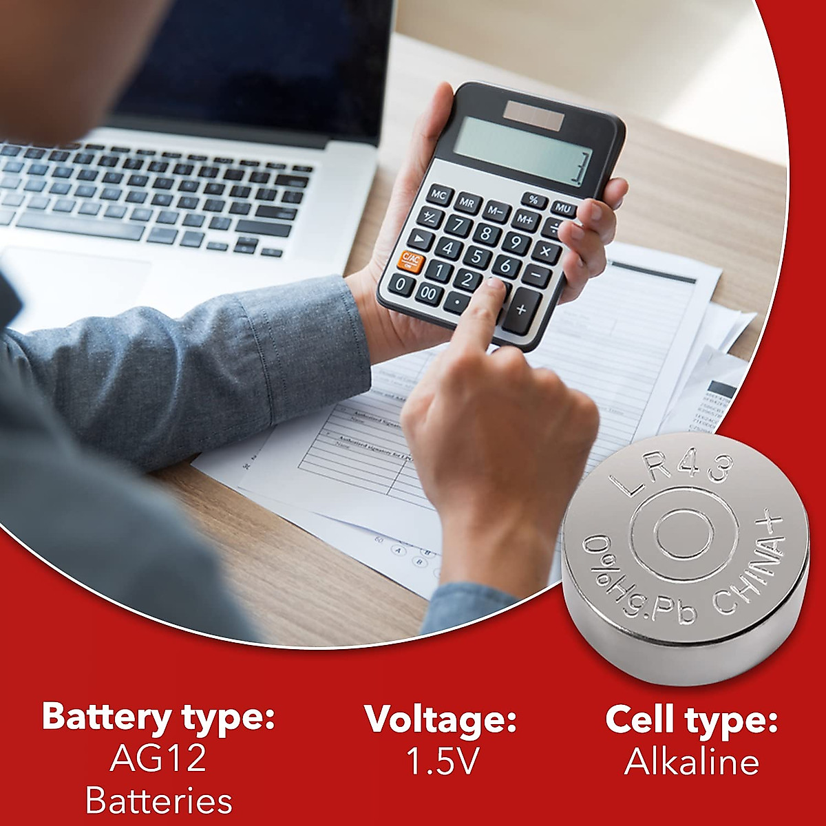 LOOPACELL AG12 LR43 386 SR43 1.5V Alkaline Button Cell Watch Batteries 10 Pack