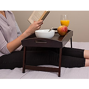 BirdRock Home Bamboo Bed Tray - Wooden Curved Sides Breakfast Serving Tray with Folding Legs - Walnut
