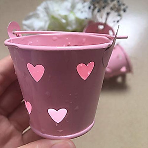 Hollow Heart Mini Tin Candy Buckets Pink Mini Cute Metal Buckets Pack of 5 (Pink-5pcs)