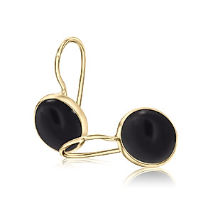 14K Gold Onyx Earrings - 14K Solid Yellow Gold Black Gemstone Drop Earrings, Dainty 8mm Round Stone, December Birthstone Leo Star Sign Birthday, Handmade Classic Elegant Jewelry Gift for Women