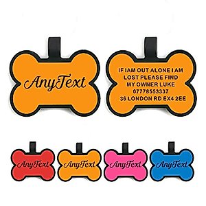 Dog Tags for Pets Engraved UK Personalized ID Tags for Dogs Cats Puppy Kitty Silicone Personalized Dog Tag 2 Shapes & 5 Colours (Orange Bone)