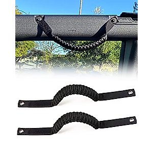 sukemichi for Bronco Grab Handles, Paracord Roll Bar Grab Handles for 2021 2022 2023 2024 Ford Bronco Accessories 4 Door 2 Door, Black, 2 Pack