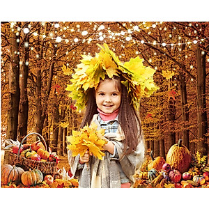 CYLYH 8x6ft Fall Photography Backdrop Autumn Maple Forest Leaves Pumpkin Party Background Thanksgiving Party Supplies Farm Harvest Event Banner Thanksgiving Photo Booth Props CY579