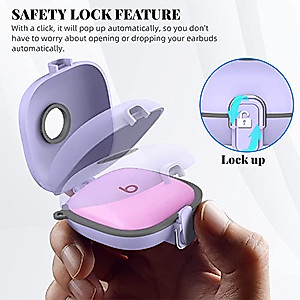 [Upgrade Secure Lock] Case for Beats Fit Pro 2021, WOFRO Shock-Absorbing Protective Cover TPU Hard Shell with Anti-Lost Lanyard/Keychain[One-Click Pop] (Purple)