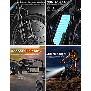 TotGuard Electric Bike for Adults, 26'' Ebike with Peak 500W Motor, Up to 50 Miles Electric Mountain Bike with Lockable Suspension Fork, Eletric Bicycle with 36V 374Wh Battery, 21 Speed, LCD Display