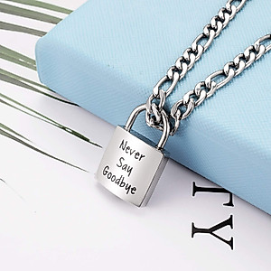 abooxiu Lock Urn Necklace for Ashes Stainless Steel Ashes Necklace Cremation Necklace for Human Ashes Memorial Ashes Holder - Never Say Goodbye