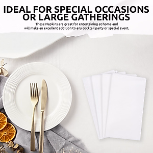 Trimming Shop White Disposable Linen Feel Cloth Napkins with Built-in Flatware Pocket, Pre-Folded Paper Hand Napkins for Wedding, Dinners, Events, Kitchen, Birthday Parties, Decoration (Pack of 50)