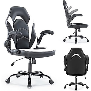 Computer Gaming Chair High Back, Ergonomic Office Seat with Flip-up Armrest, Wheeled Video Gamchair for Adults