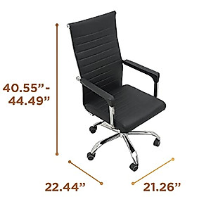 Comfty Mid Back and Chrome Base Ribbed Leather Swivel Office Chair, 40.55”-44.49”, Black